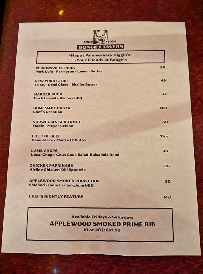 This menu reads like a love letter to carnivores, with the legendary New York Strip and Perkinsville Pork taking center stage in this culinary drama.