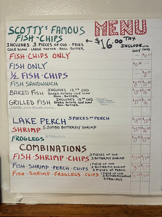 This hand-written menu is the roadmap to happiness&mdash;simple, straightforward, and promising treasures of the deep in crispy golden armor.