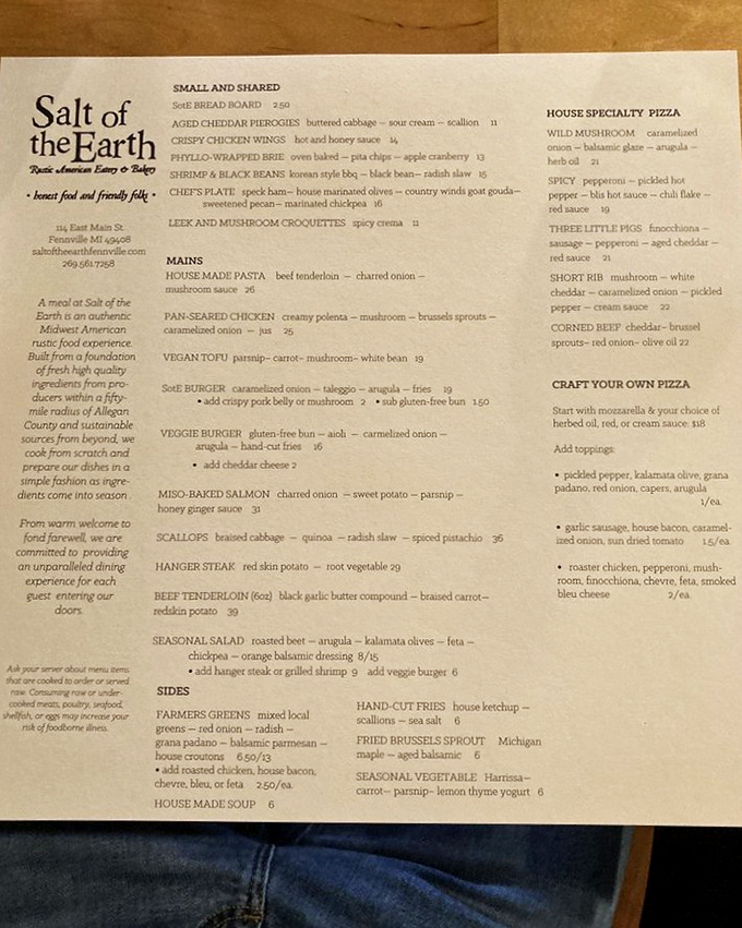 A menu that reads like a love letter to Michigan's bounty. Each dish promises a journey through local farms and fields, no passport required.