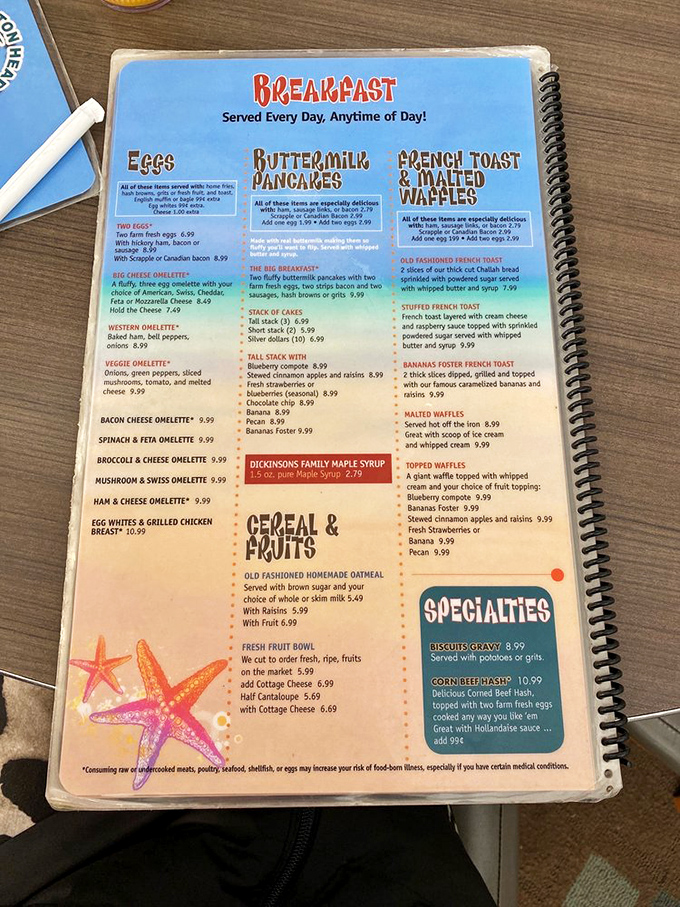 This menu isn't just reading material&mdash;it's a roadmap to happiness. The breakfast section alone could solve most of life's problems.