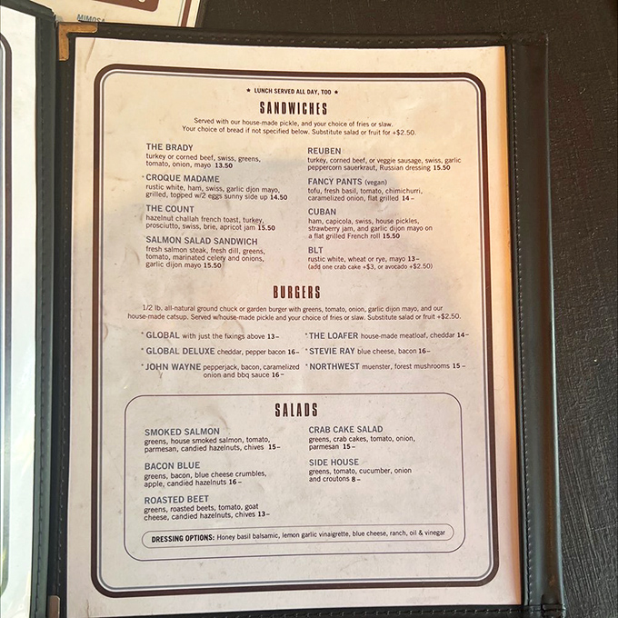 This menu isn't just a list of food&mdash;it's a roadmap to happiness. The "Fancy Pants" sandwich alone is worth the trip.