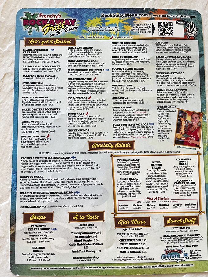 The menu at Frenchy's reads like a love letter to the Gulf of Mexico, with the famous grouper sandwich stealing the spotlight as the undisputed star.