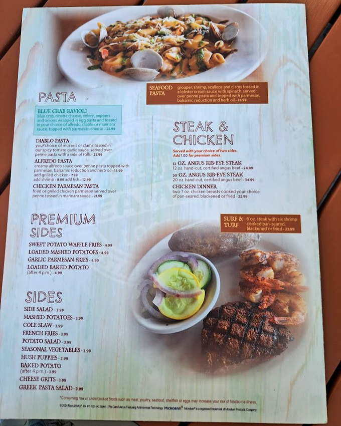 The menu reads like maritime poetry&mdash;"Lobster Bisque" and "Admiral's Plateau" promising voyages of flavor without requiring sea legs.