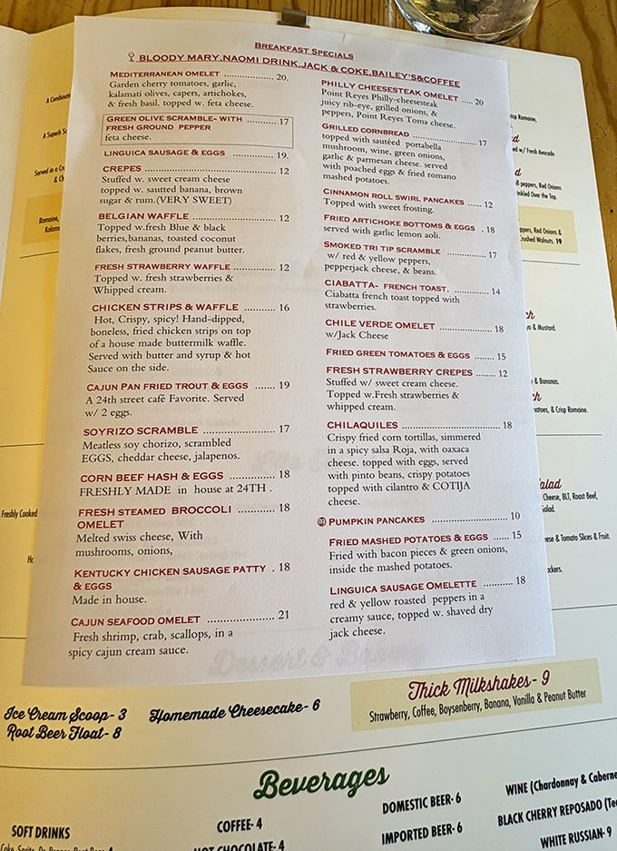 A menu that reads like America's greatest breakfast hits, from Belgian waffles to Cajun seafood omelettes.