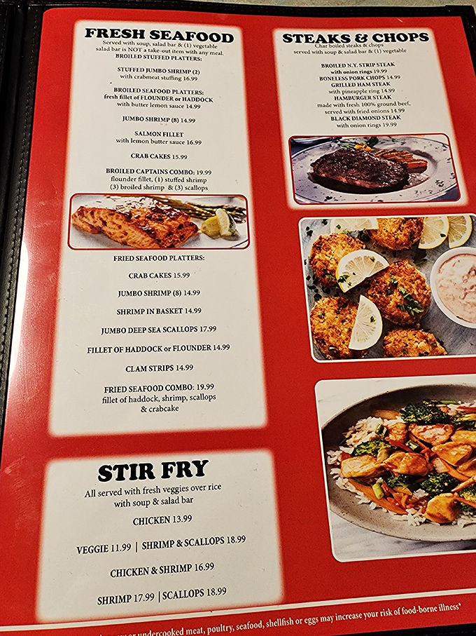 This isn't just a menu&mdash;it's a roadmap to happiness, with seafood and steak options that would surprise big-city food critics.