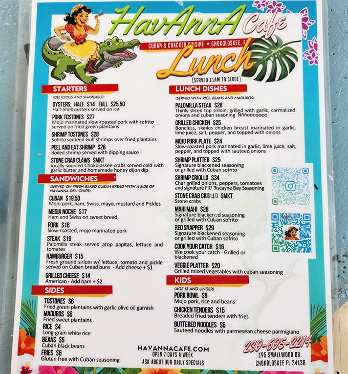 This isn't the City Seafood menu&mdash;it's from Havanna Cafe. A reminder that Florida's culinary landscape is deliciously diverse!