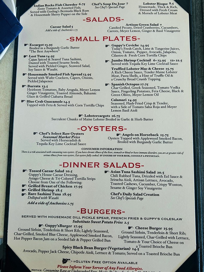 The menu reads like a love letter to the Gulf&mdash;from Indian Rocks Fish Chowder with Bermuda Black Rum to "Angels on Horseback" oysters that might just make you religious.