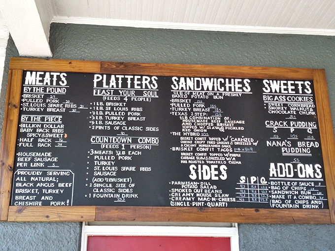 The chalkboard menu reads like barbecue poetry&mdash;a simple yet profound declaration of smoked meat devotion.
