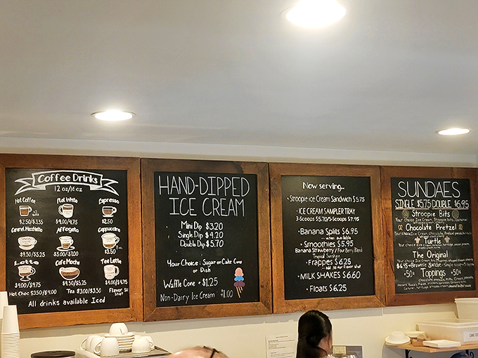 The chalkboard menu reads like poetry for your taste buds&mdash;coffee, ice cream, and sundaes all vying for attention.