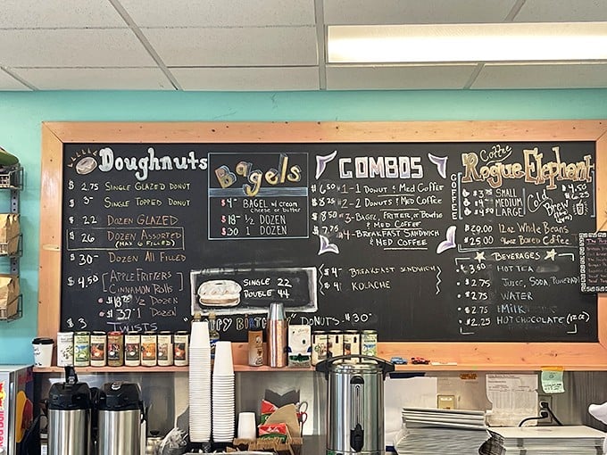 The chalkboard menu &ndash; a beautiful haiku of possibilities. Notice how "Apple Fritter" gets its own special spotlight? That's no accident, folks.