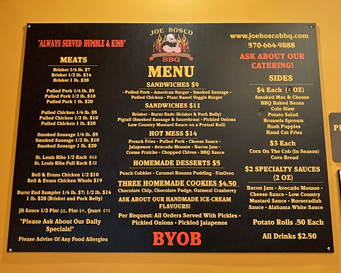 The menu board tells the delicious truth &ndash; this is a place that takes its meat seriously. "Always served humble & kind" isn't just a motto, it's a BBQ philosophy.