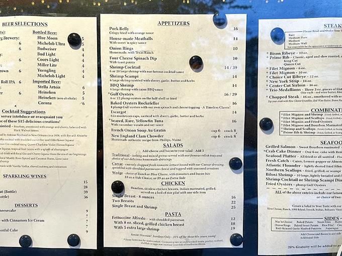 The menu reads like a love letter to carnivores. No molecular gastronomy or deconstructed nonsense here&mdash;just straightforward steakhouse classics that never go out of style.