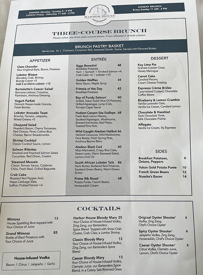 This isn't just a menu&mdash;it's a maritime treasure map. The three-course brunch might be the best Sunday decision you'll make all week.