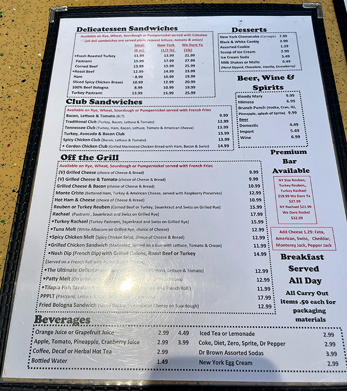 A menu that doesn't need fancy fonts or flowery descriptions &ndash; just the promise of deli classics that have stood the test of time. Breakfast all day? Now that's civilization.