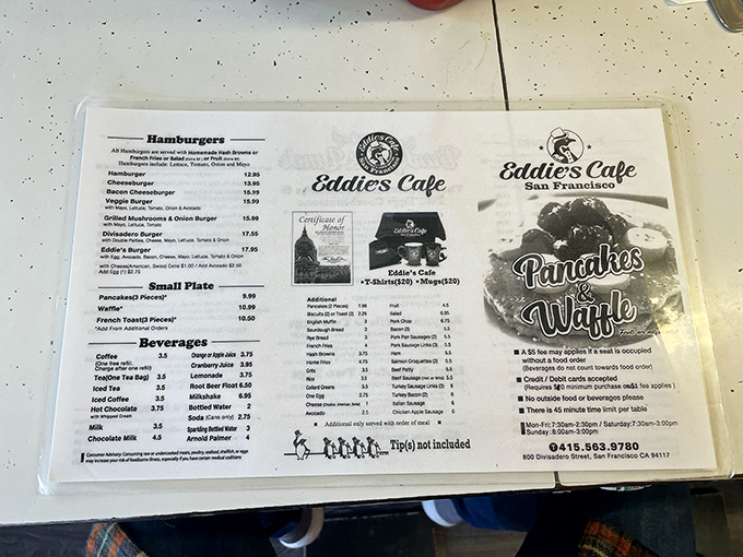 The menu at Eddie's is a roadmap to comfort food paradise &ndash; straightforward classics without pretension, where pancakes and waffles get equal billing with burgers.