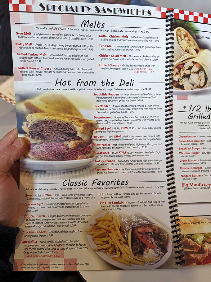 This menu reads like a love letter to comfort food classics – melts, reubens, and gyros that promise satisfaction without pretension.