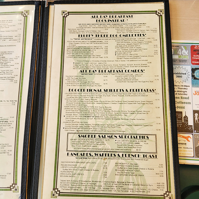 The menu – a magnificent novel of breakfast possibilities that requires both reading glasses and an empty stomach.