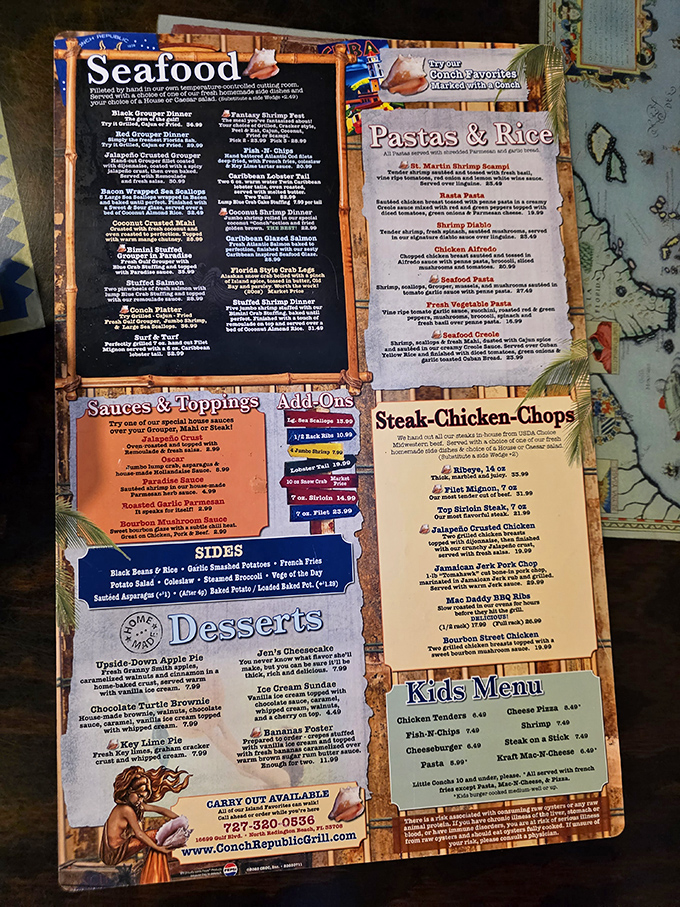 The menu reads like a love letter to seafood lovers&mdash;each description promising flavors that'll have you planning your next visit before the check arrives.