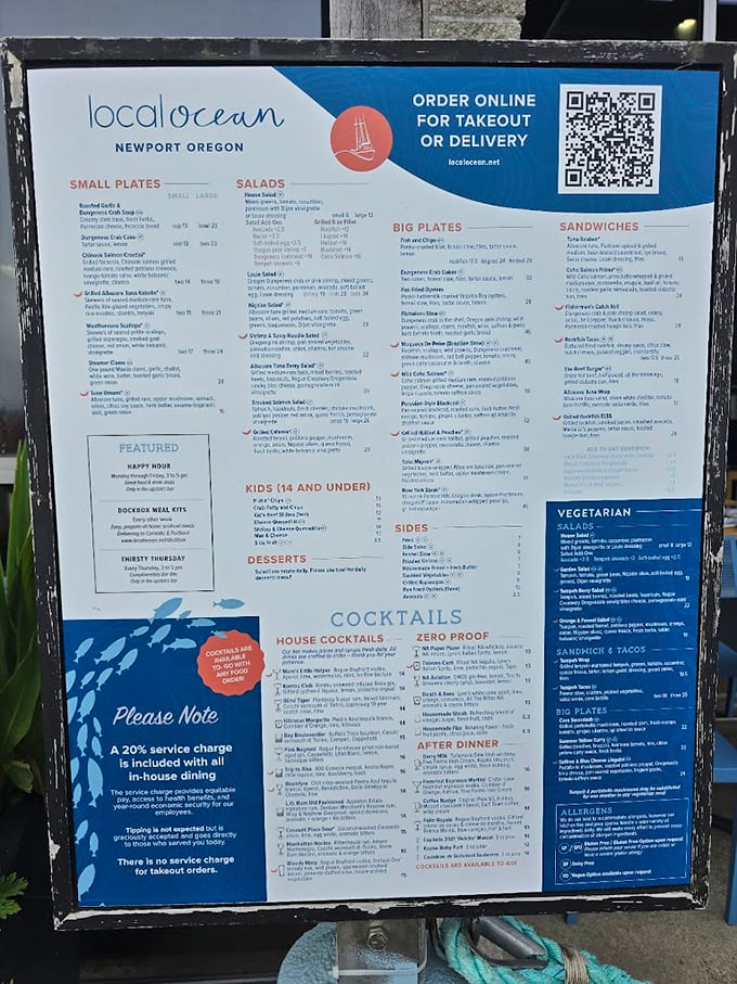 The menu reads like a love letter to the Pacific, with seafood options so fresh they practically need a lifeguard on duty.