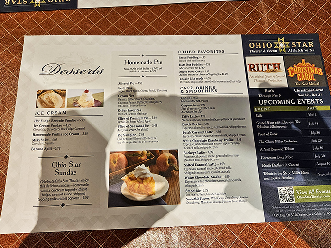 The dessert menu reads like poetry for the sweet-toothed. Each pie description is both a promise and a challenge to your belt.