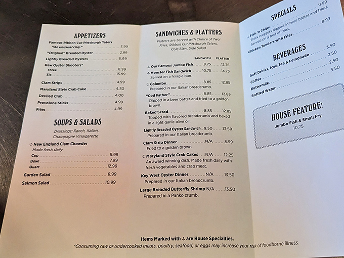 Simple menus often hide the greatest culinary adventures – this one's your roadmap to seafood paradise.