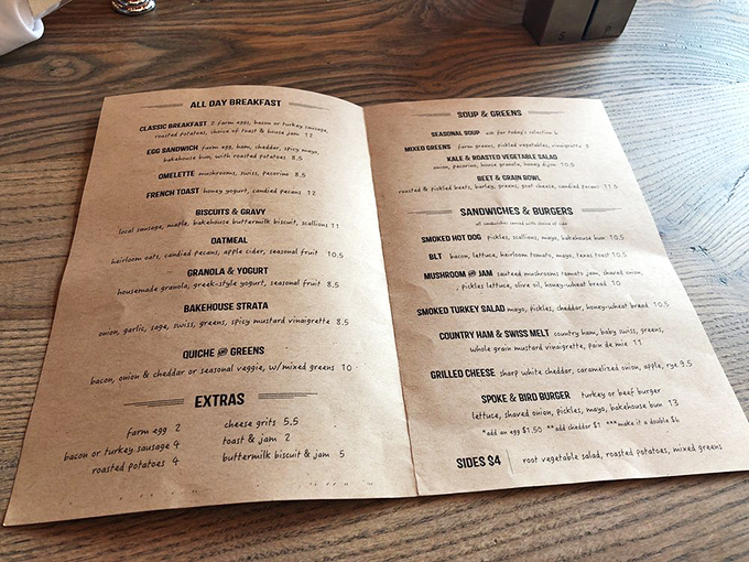 The menu, printed on kraft paper, offers a roadmap to happiness. Each handwritten item a promise of culinary adventure without the need for a passport.
