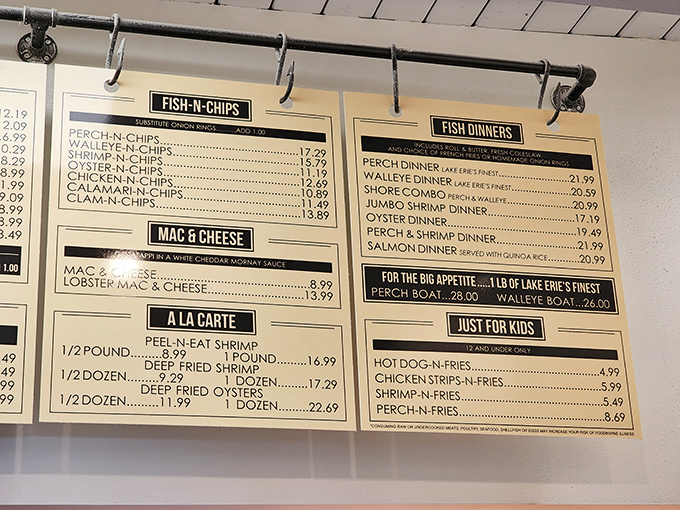 The wall-mounted menu board&mdash;a treasure map where X marks the spot for Lake Erie's bounty, from perch to walleye to those legendary boats.