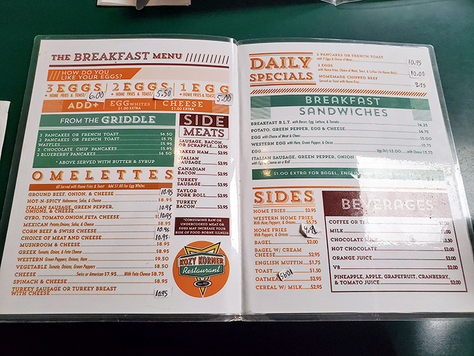 The breakfast menu &ndash; a sacred text of morning possibilities. No avocado toast revolution has touched these hallowed pages.