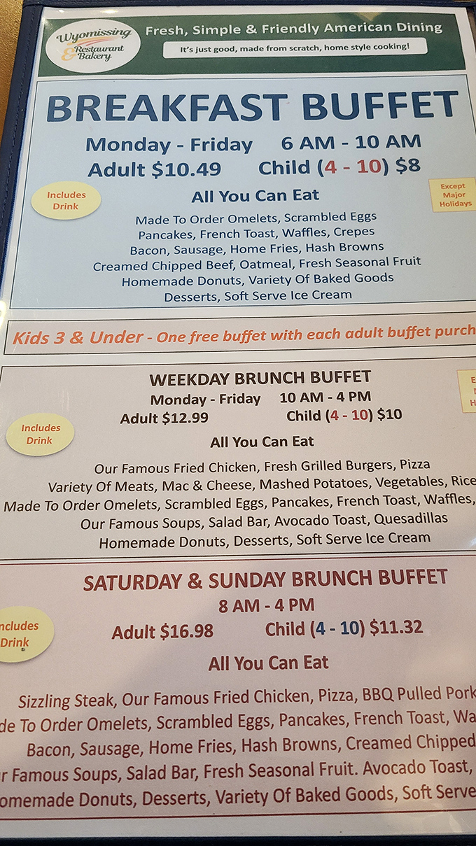 This menu isn't just a list&mdash;it's a roadmap to happiness with all-you-can-eat options that make your belt quietly whisper, "Good luck."