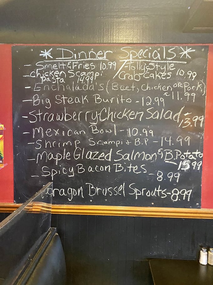 That chalkboard menu tells you everything you need to know—this is a place where creativity happens daily and specials are truly special.