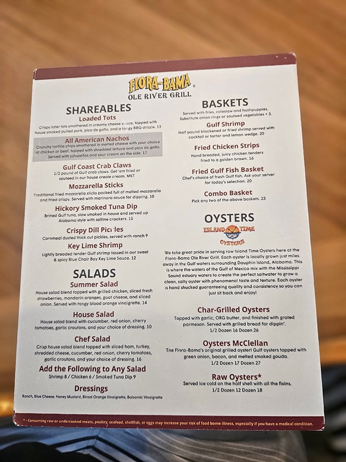 The menu reads like a love letter to the Gulf &ndash; Island Time Oysters, Gulf shrimp, and Key Lime delights that make decision-making deliciously difficult.