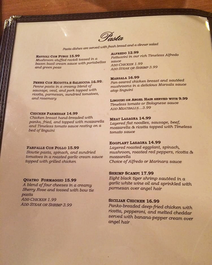 The pasta menu reads like a love letter to Italian comfort food. Each description promises a journey of flavors that makes decision-making deliciously difficult.
