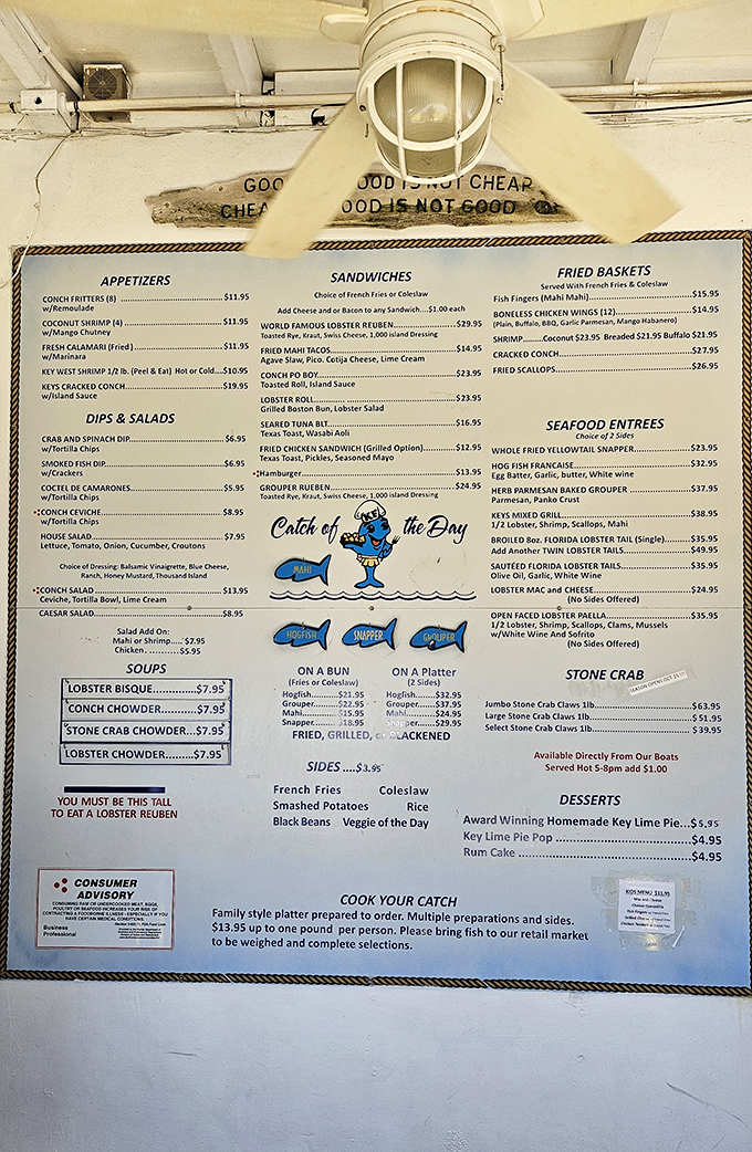 This menu isn't just a list of options&mdash;it's a treasure map to seafood nirvana. "The claws are click'n and the tails are flip'n" indeed!
