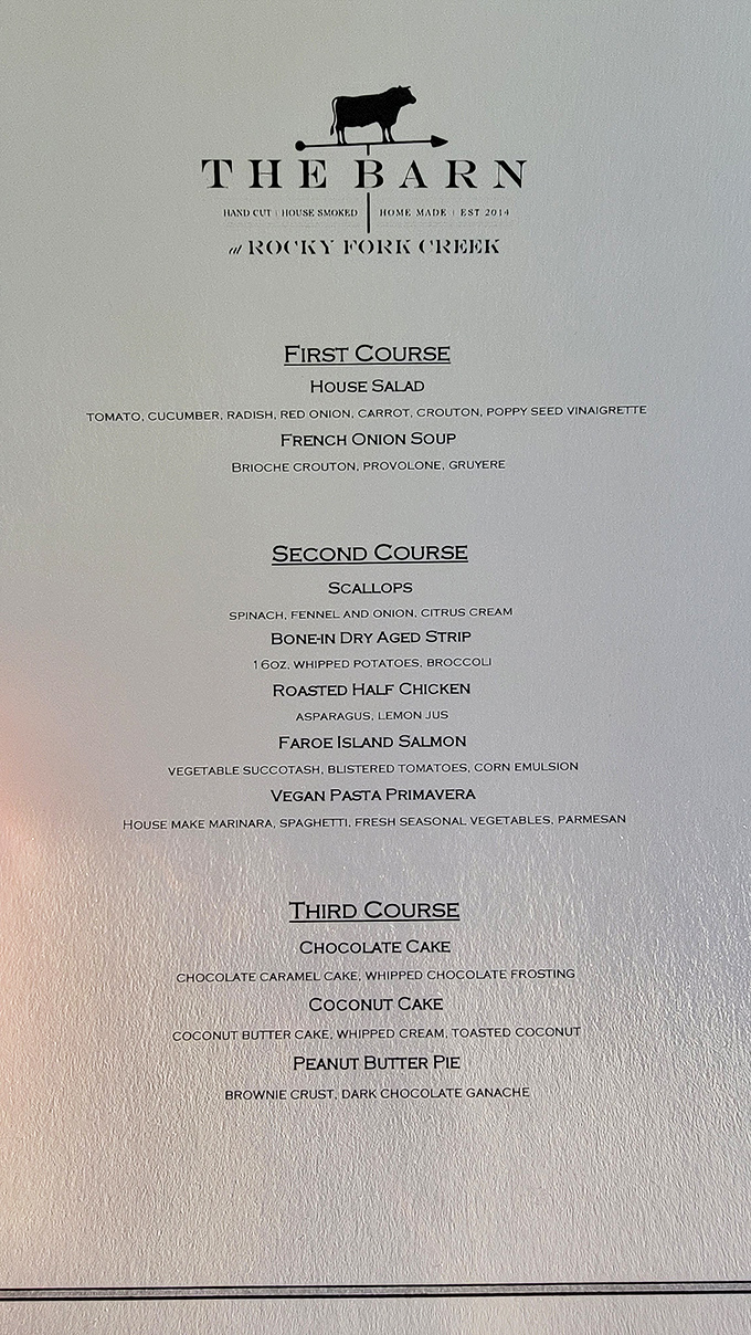This isn't just a menu&mdash;it's a roadmap to happiness. Notice how "chocolate cake" and "peanut butter pie" are strategically placed to reward you for eating vegetables first.