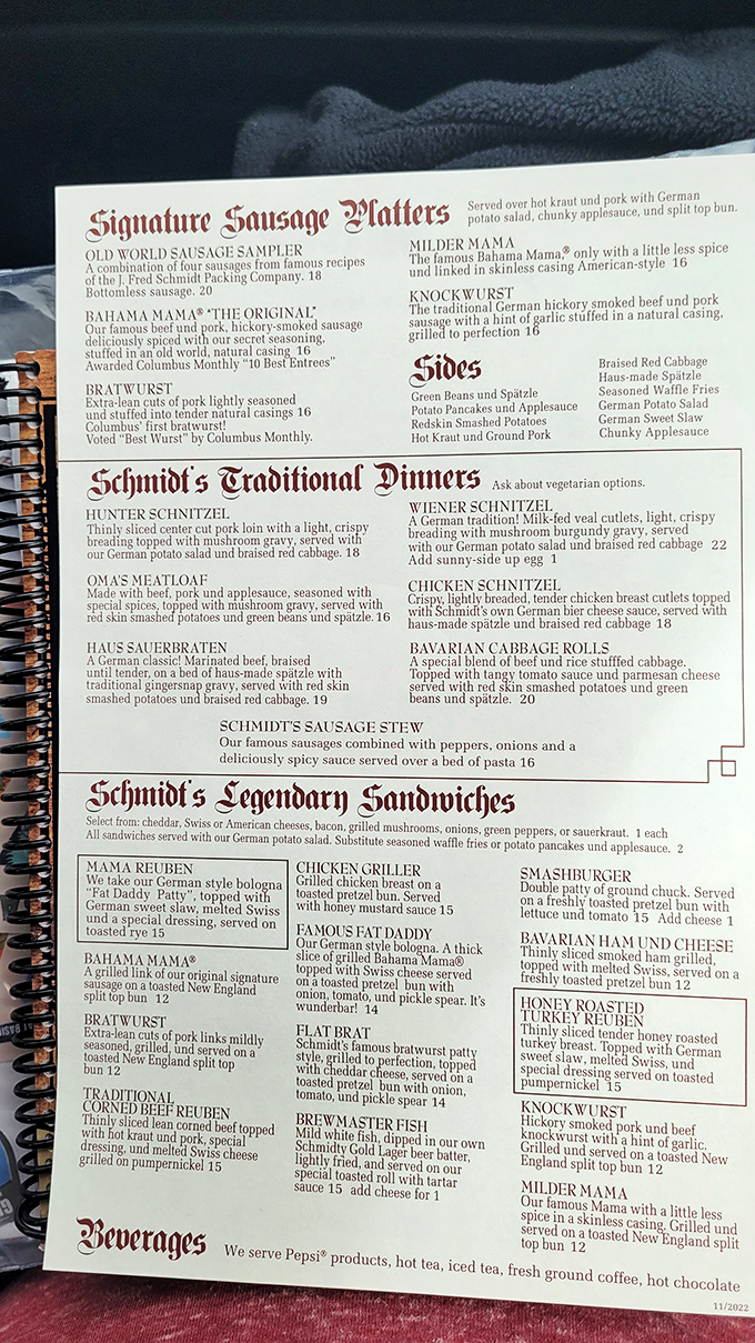 The menu reads like a love letter to German cuisine. Each description might as well say, "Your diet starts tomorrow."