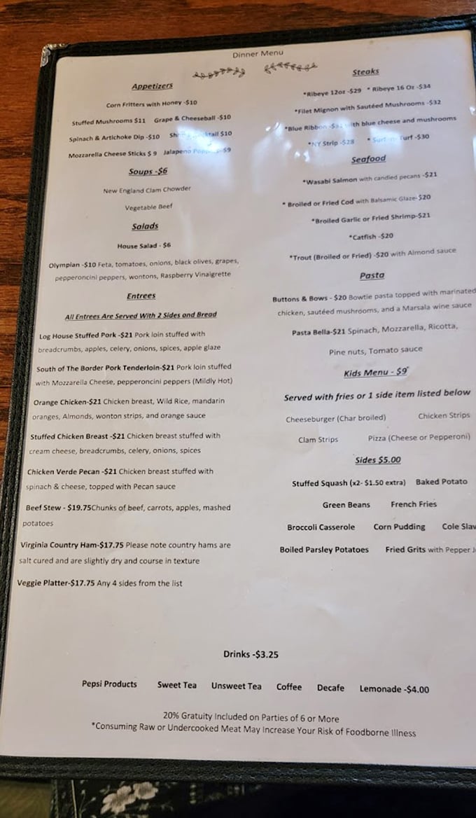 The menu reads like a love letter to Appalachian cuisine, where steaks take center stage and comfort food gets its well-deserved spotlight.
