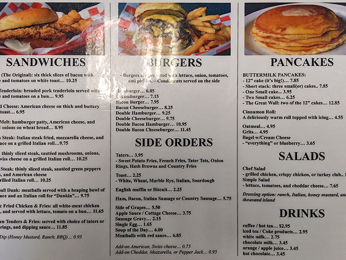 This menu isn't just a list of food&mdash;it's a roadmap to happiness. Notice how "PANCAKES" deserves all-caps? That's not typographical coincidence, folks.