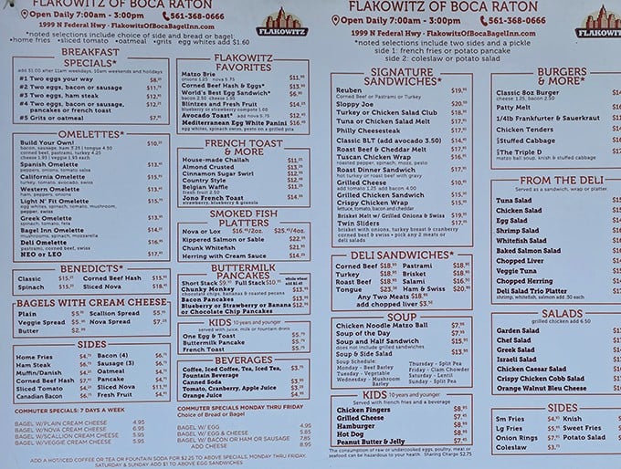 Like a New York deli dreamed up under the Florida sun, this menu sings with bagels, smoked fish, and matzo ball nostalgia.