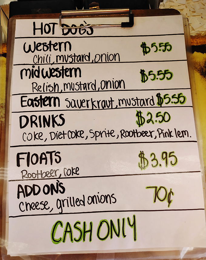 Simplicity is the ultimate sophistication on this handwritten menu. Western, Midwestern, Eastern&mdash;geography lessons never tasted so good!