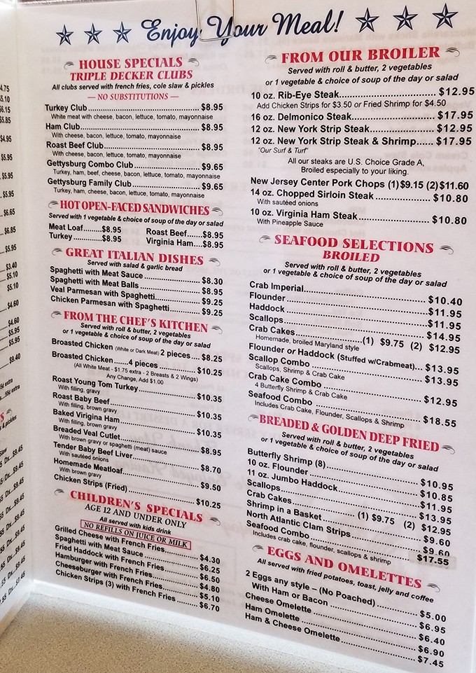 A menu that reads like a love letter to American comfort food, with enough options to feed a small Civil War regiment.