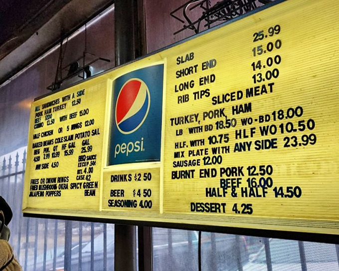 A menu board that cuts right to the chase. No fancy descriptions needed when your burnt ends have their own fan club.