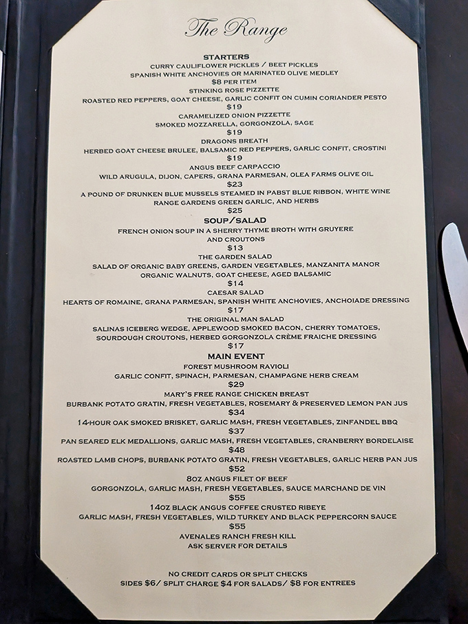 A menu that reads like poetry to carnivores &ndash; where coffee-crusted ribeye and drunken mussels steal the spotlight from ordinary steakhouse fare.