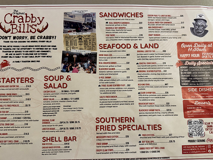This menu isn't just a list of dishes&mdash;it's a treasure map to the Gulf's finest offerings, with "Southern Fried Specialties" calling your name.
