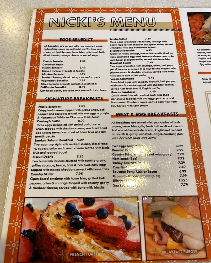 Nicki's menu reads like a love letter to breakfast classics. The Gobbler Omelet and Biscuit Debris aren't just meals &ndash; they're morning masterpieces.