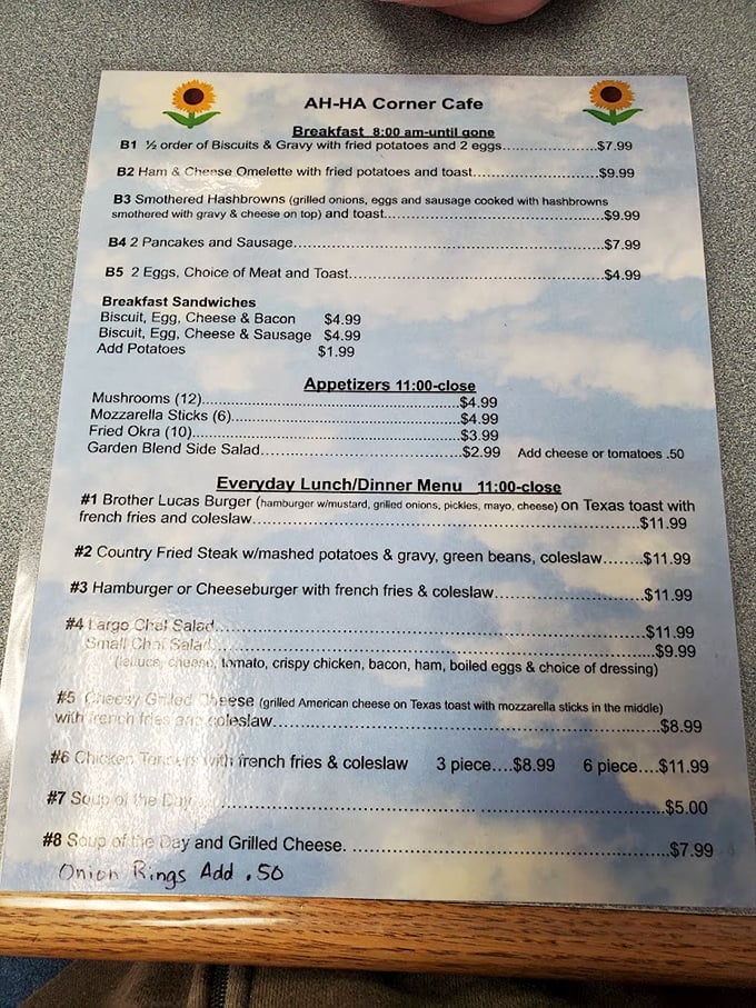 This menu isn't trying to reinvent the wheel&mdash;it's perfecting it. Breakfast all day? Now that's civilization at its finest.