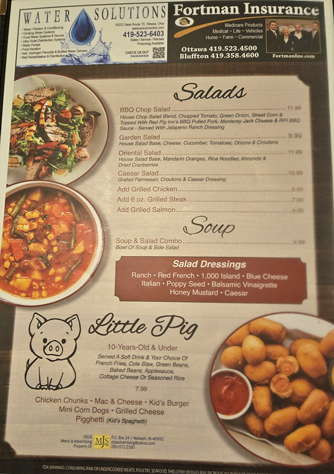 The menu doesn't just list food&mdash;it tells delicious stories. That "Little Pig" kids' section with "Pigghetti" shows they take their food seriously but not themselves.