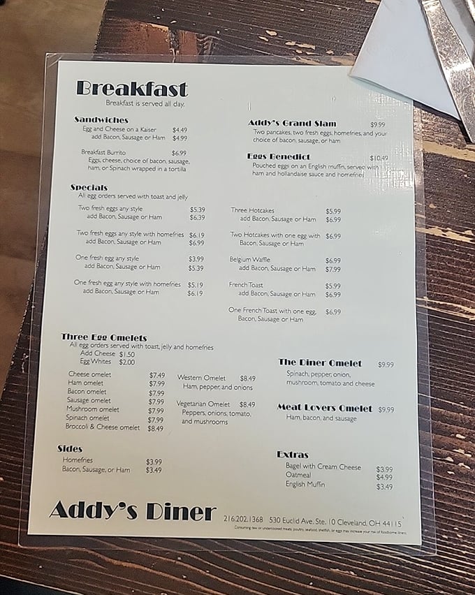 The breakfast menu reads like poetry to hungry souls&mdash;notice how "Breakfast is served all day" might be the most beautiful phrase in English.
