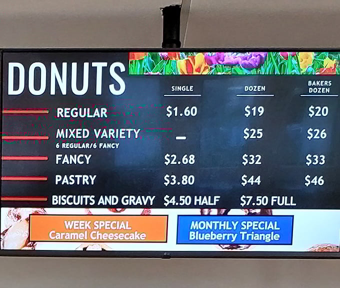 The menu board tells a delicious story&mdash;where fancy meets frugal and biscuits with gravy share the spotlight with sweet treasures.