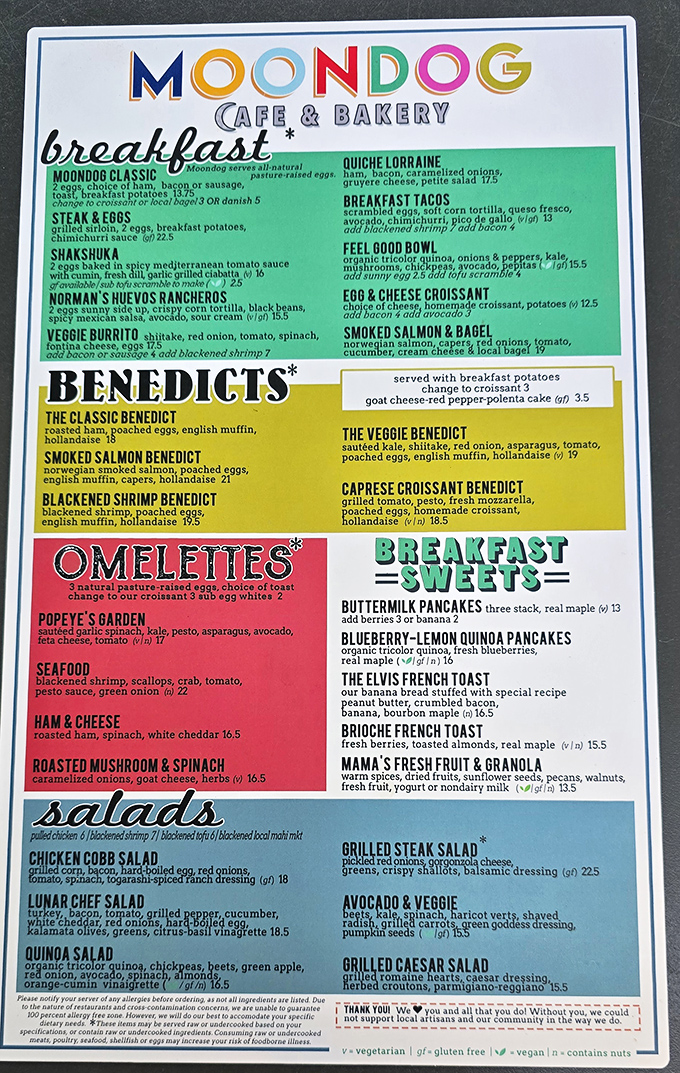 The rainbow-hued menu reads like a love letter to breakfast, with each option more tempting than the last.