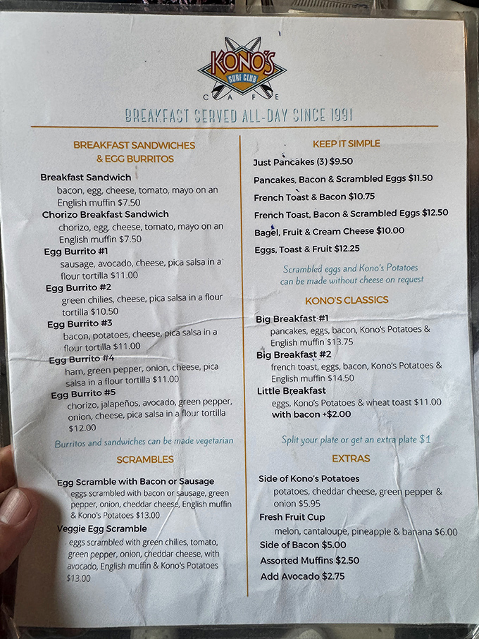 A menu that doesn't need fancy fonts or pretentious descriptions&mdash;just honest breakfast fare that's been keeping San Diegans happy since 1991.